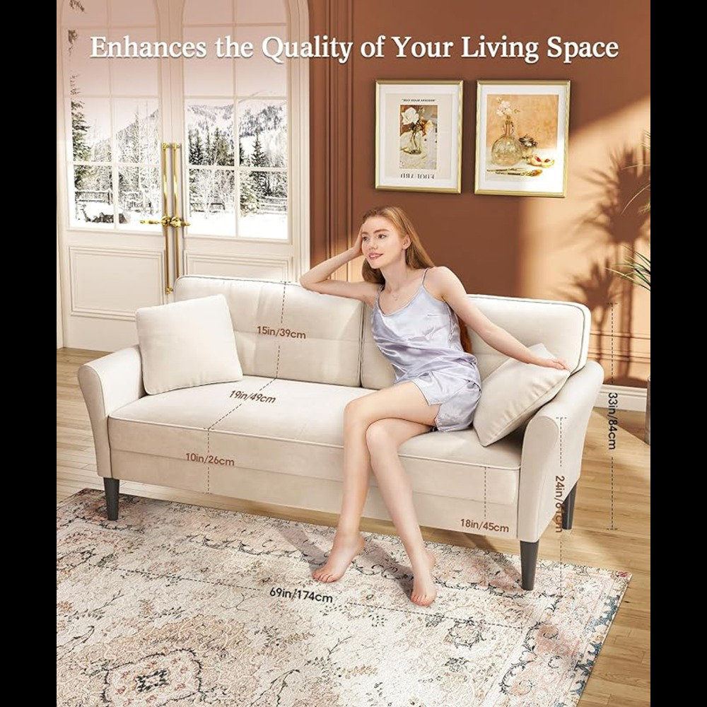 Mercer41 69" White Couch, Loveseat Sofa, Couches For Living Room, Comfy Sofas For Living Room ...